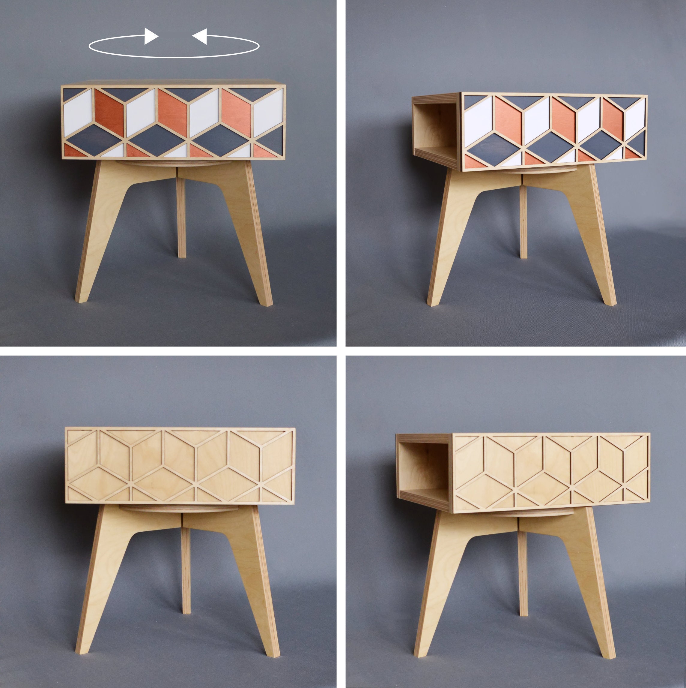 Plywood Nightstand Colorful Bedside Table Wooden End Table - Etsy