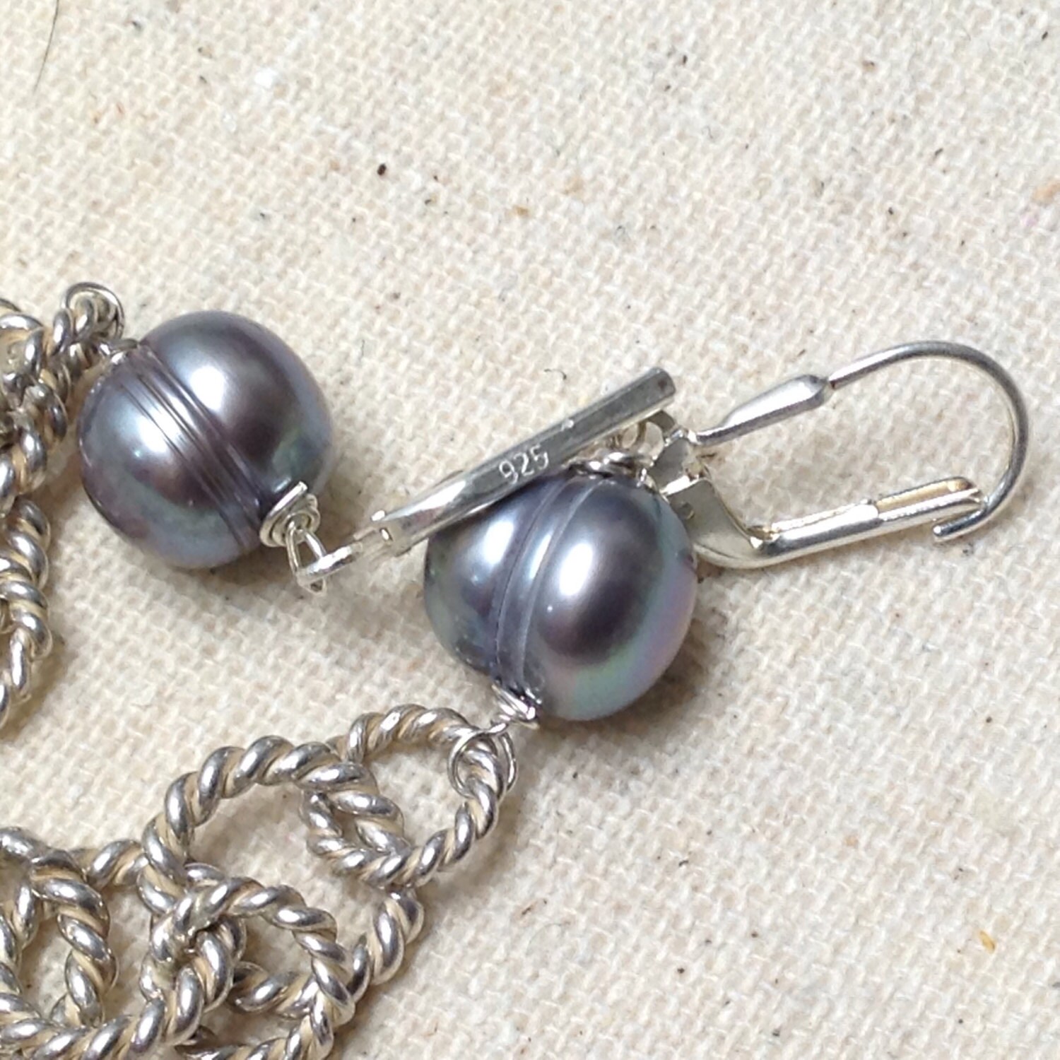 Gray Baroque Oblong Pearl Round Pearl Sterling Silver Chain Dangle ...