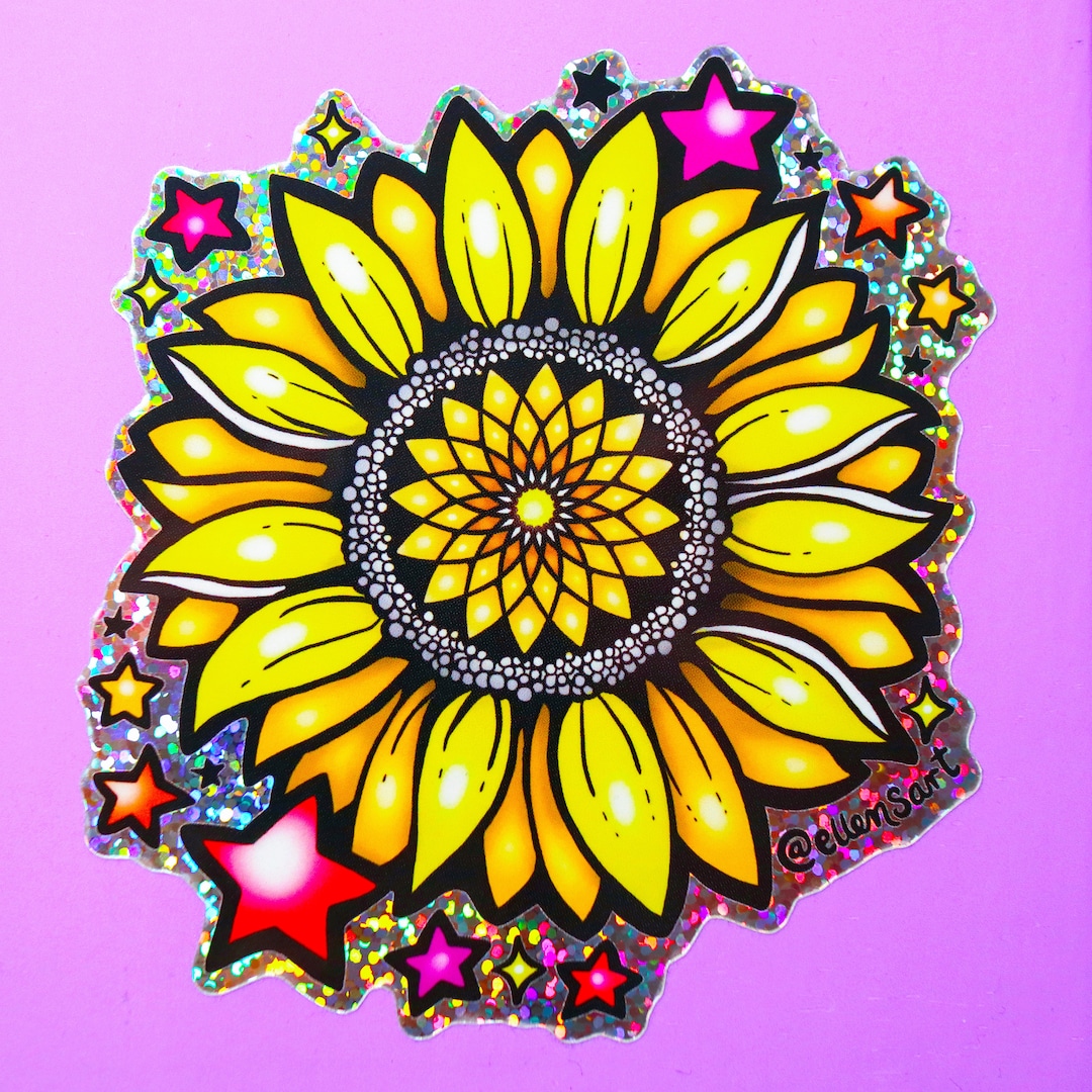 Glitter Sunflower Sticker | Sunflower Decal | Sunflower Bumper Sticker ...
