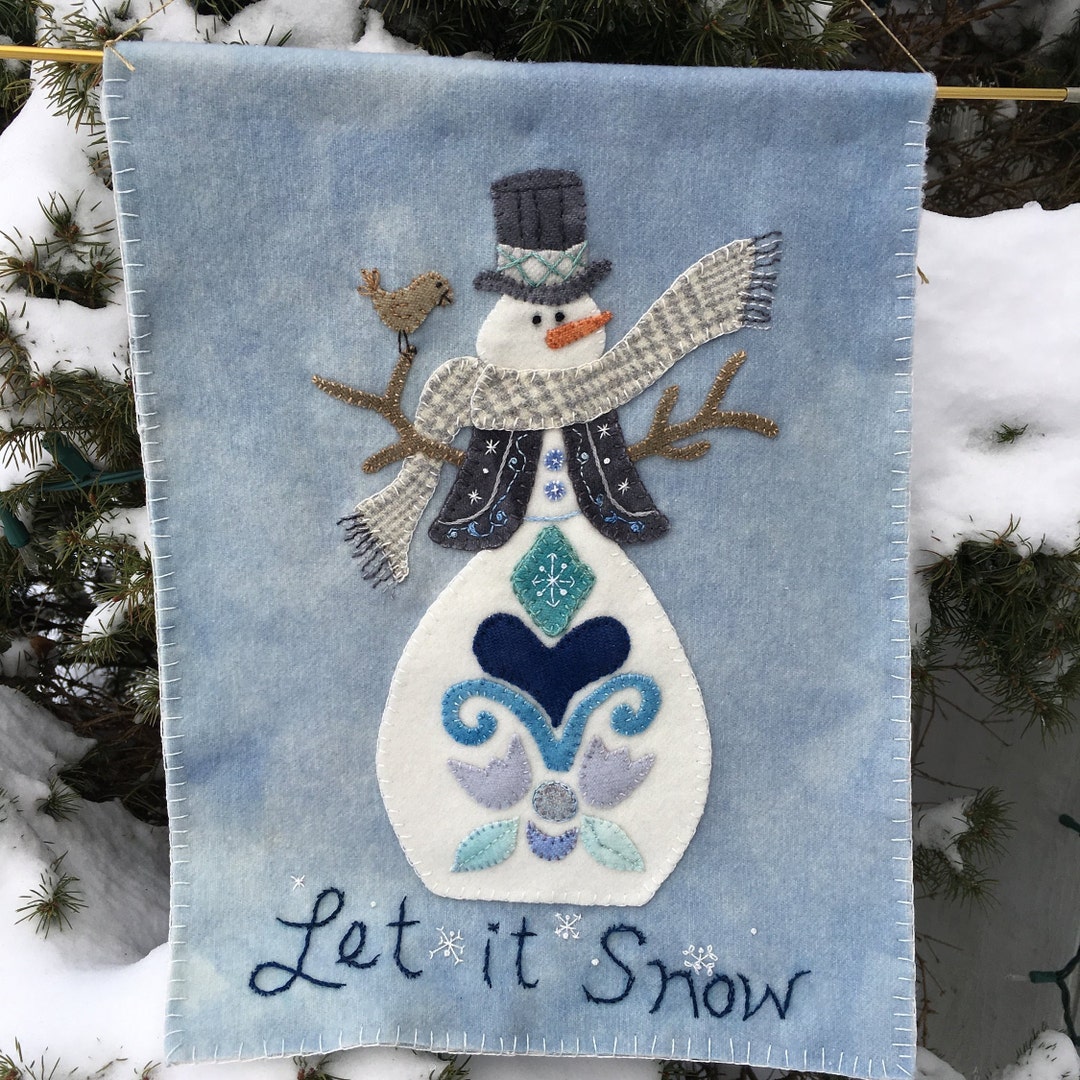 Wool Applique' Wall Hanging, Pattern and Kit, Snowman, Winter Theme ...