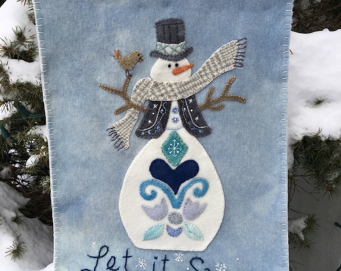 Wool Applique' Wall Hanging, Pattern and Kit, Snowman, Winter Theme ...