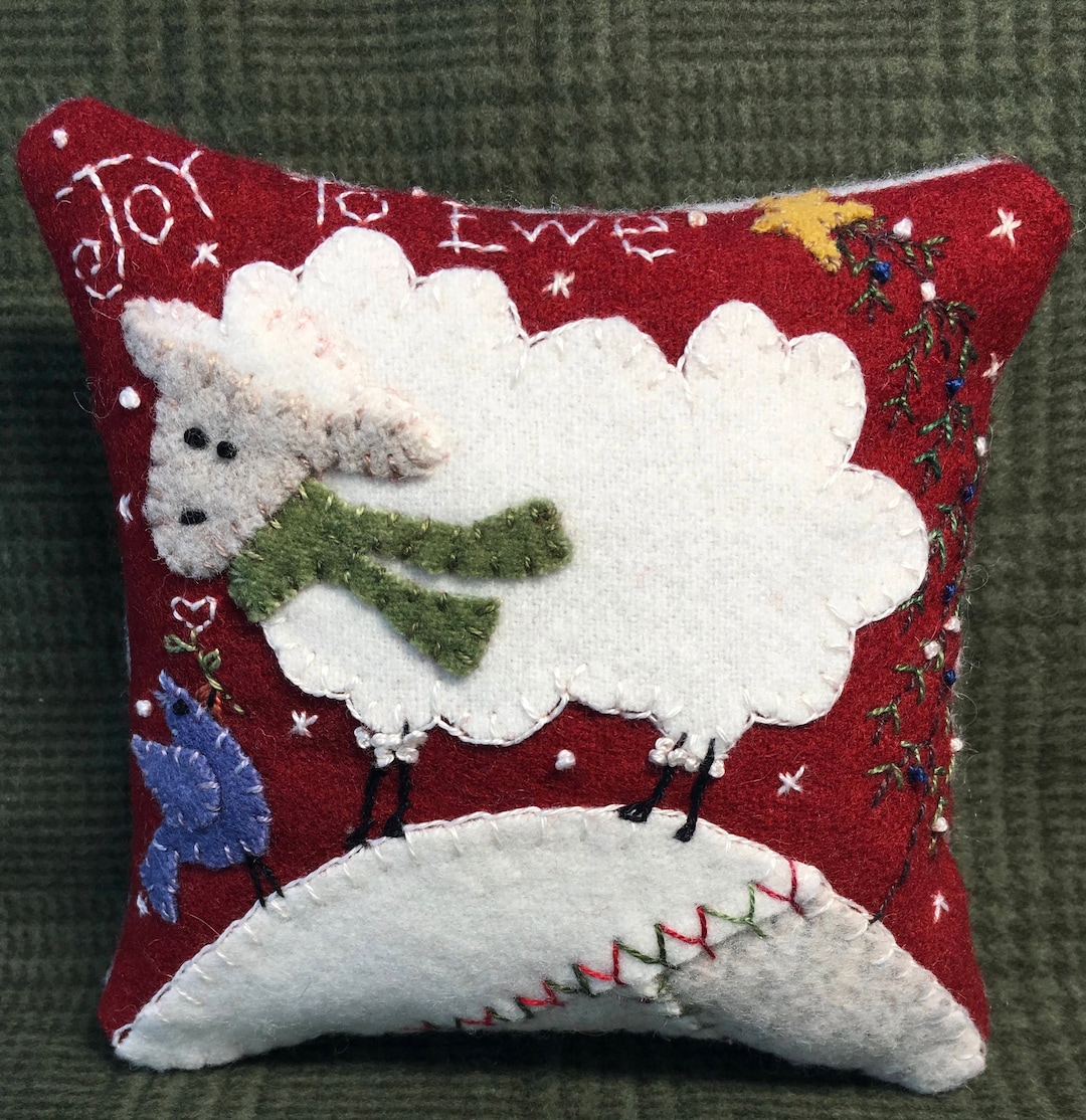 Pattern & Kit Wool Applique Pin Cushion -joy to Ewe -5"x5" Finished ...