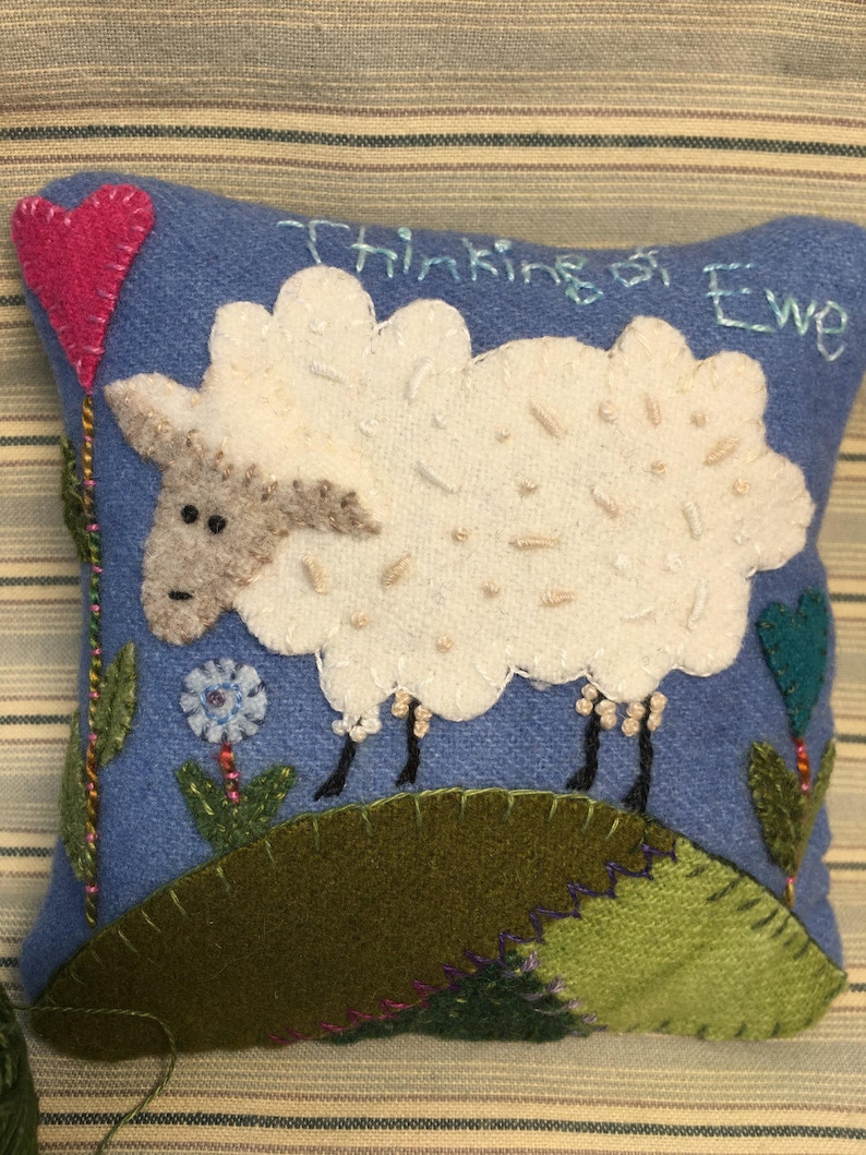 KIT WITH PATTERN -wool Appliqué Pin Cushion -thinking of Ewe - Etsy
