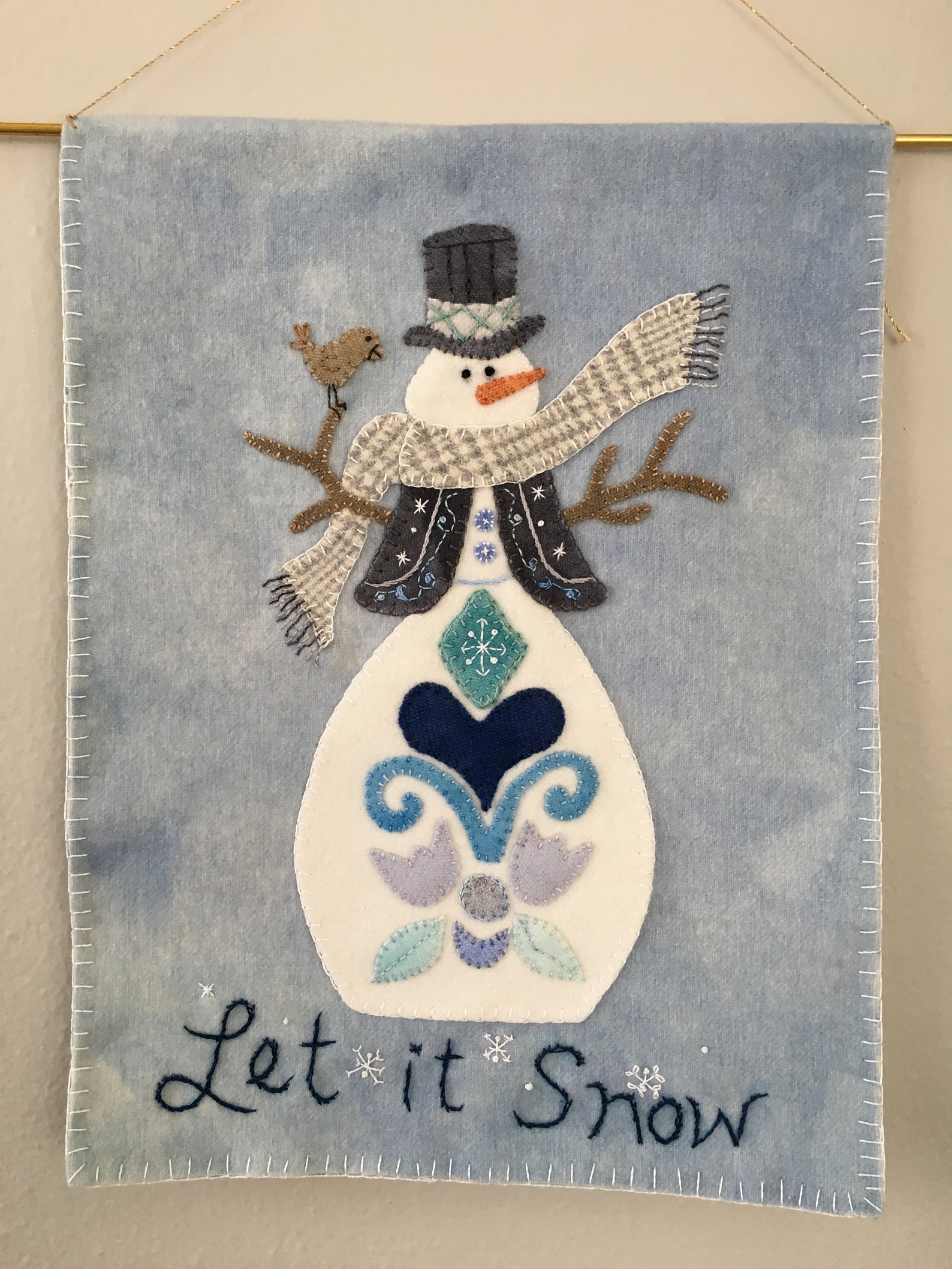 Wool Applique' Wall Hanging, Pattern and Kit, Snowman, Winter Theme ...