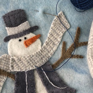 Wool Applique' Wall Hanging, Pattern and Kit, Snowman, Winter Theme ...
