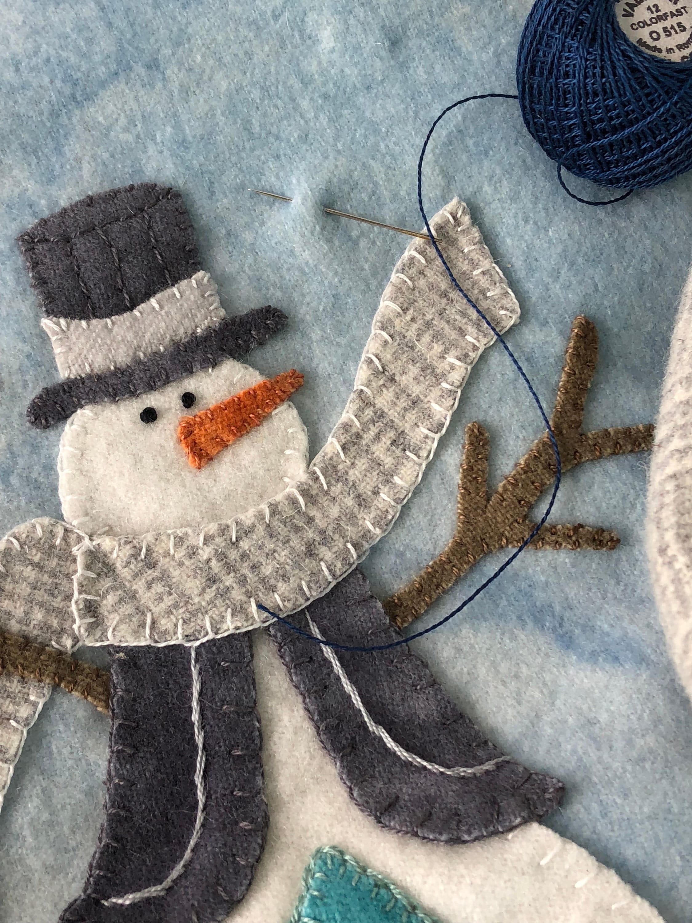 Wool Applique' Wall Hanging, Pattern and Kit, Snowman, Winter Theme ...