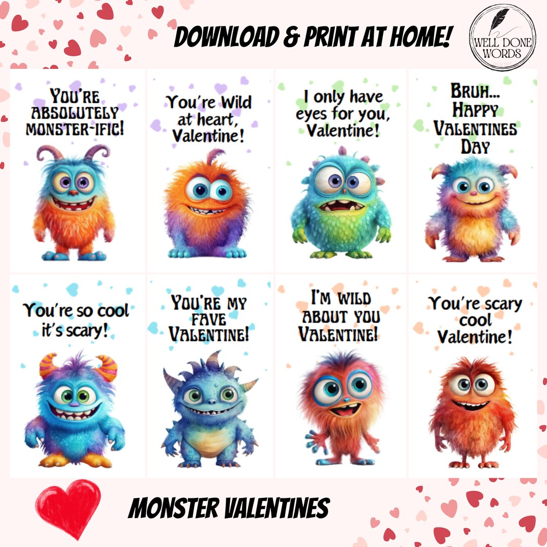 Printable Monster Valentines for Kids - Etsy