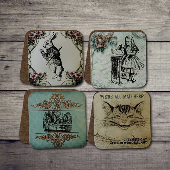Kitchen & Dining Drink & Barware Drinkware 4x coasters set Alice in the ...