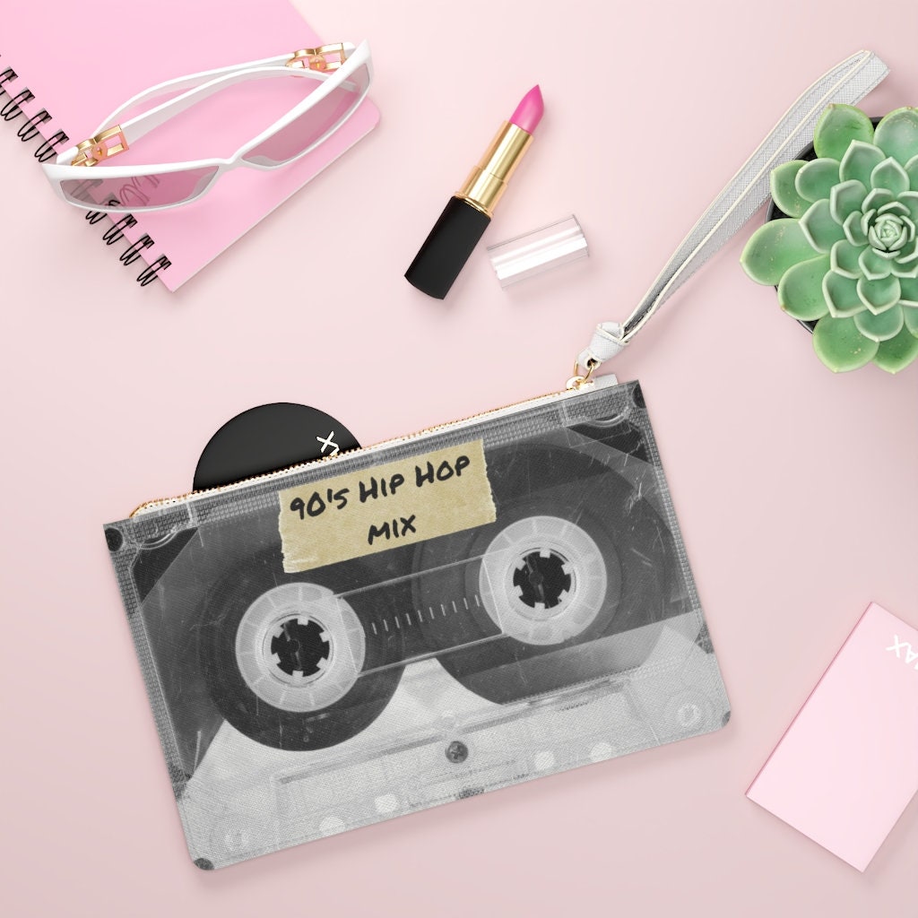 90s Hip Hop Mix Cassette Vegan Leather Clutch Bag, Wristlet, Evening ...