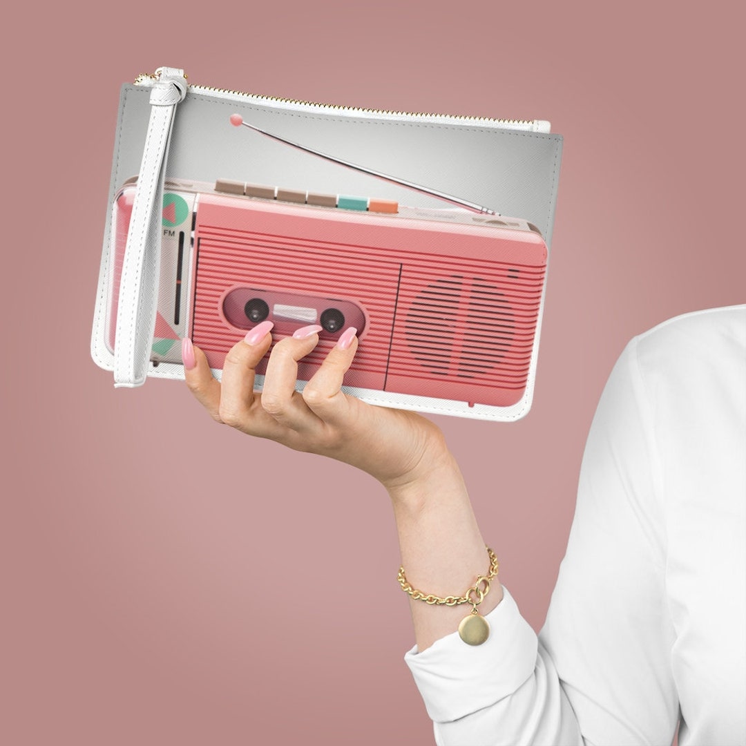 90s Radio Vegan Leather Clutch Bag, Wristlet, Evening Bag, Vegan ...