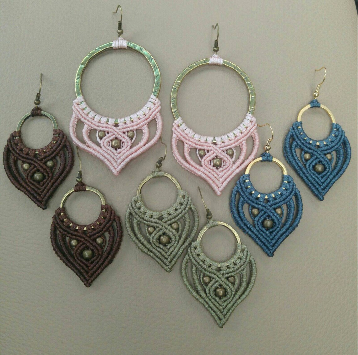 Macrame Earrings Handmade Earrings Asymmetric Hoops Earring - Etsy