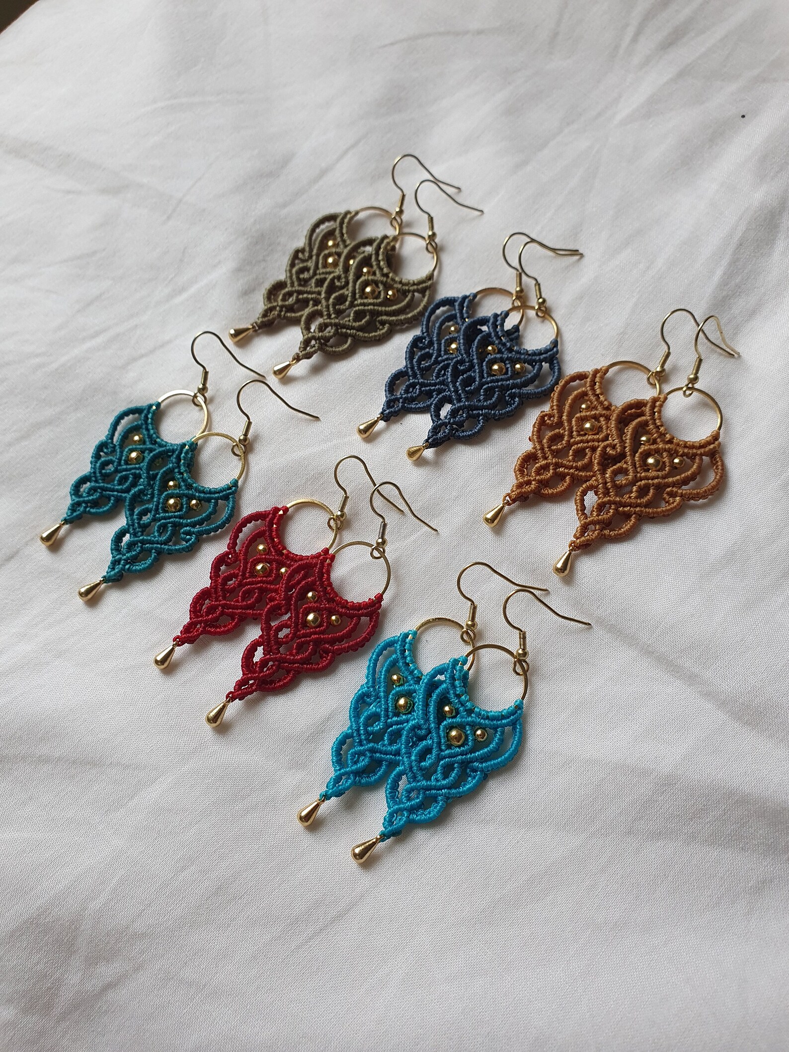 Macrame Earrings, Handmade Earrings, Asymmetric Hoops Earring, Handmade ...