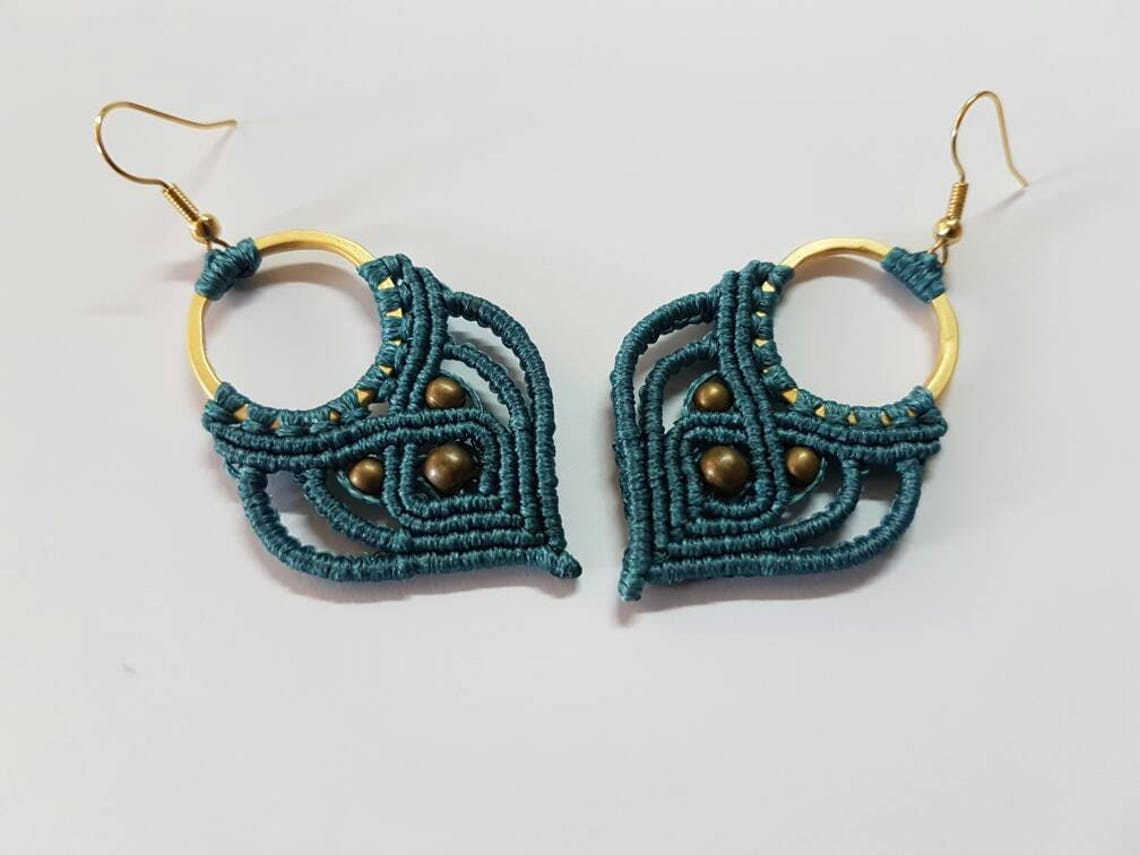 Macrame Earrings Handmade Earrings Asymmetric Hoops Earring - Etsy