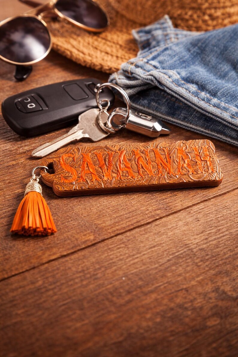 Custom Leather Name Keychain, Western Bag Tag, Personalized Backpack ...