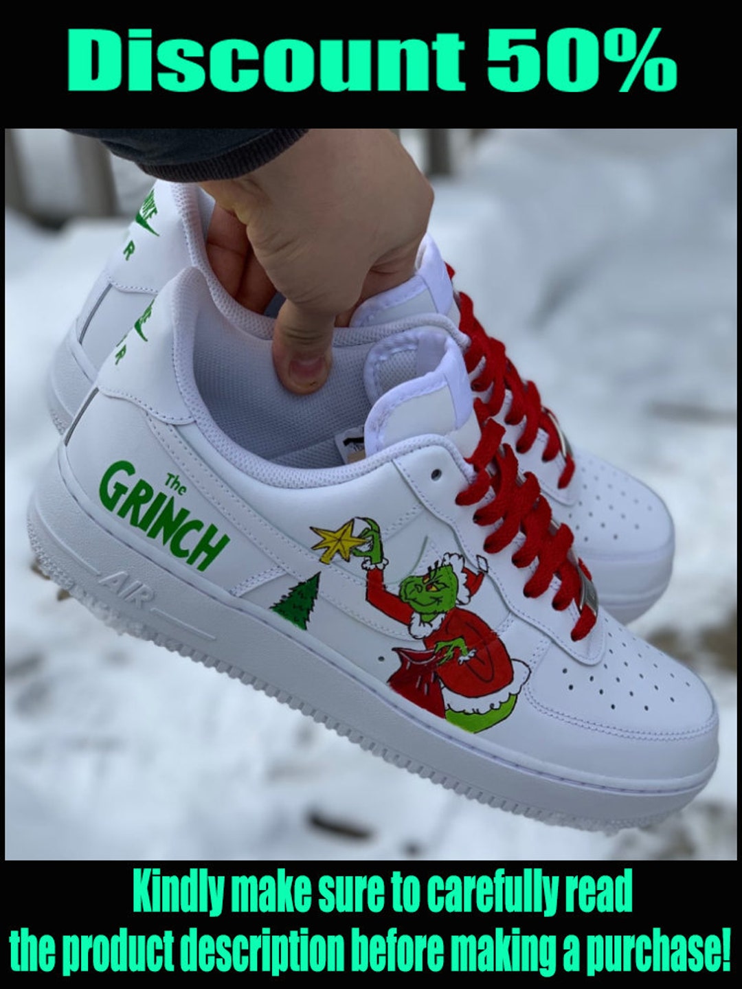 Custom Christmas Grinch Air Force 1 Shoes Handpainted Xmas - Etsy