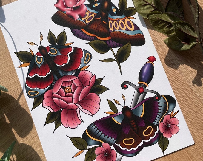 Moths Tattoo Flash Sheet! Moth/ Butterfly Tattoo Designs Insect ...