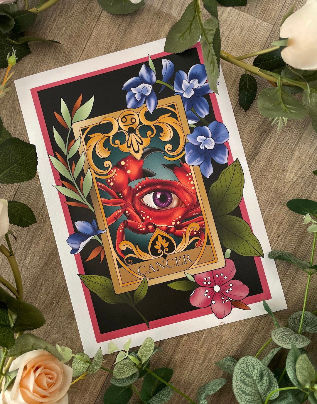 Cancer Tattoo Style Zodiac Tarot Card. Star Sign Illustration - Etsy