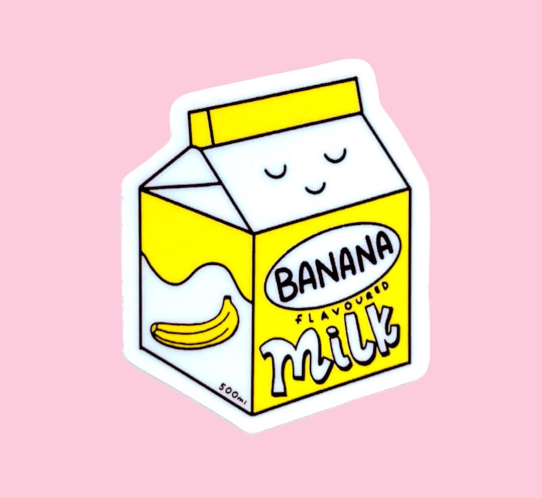 Cute Banana Milk Carton Sticker Fun Vinyl Decal for Laptops or Water ...