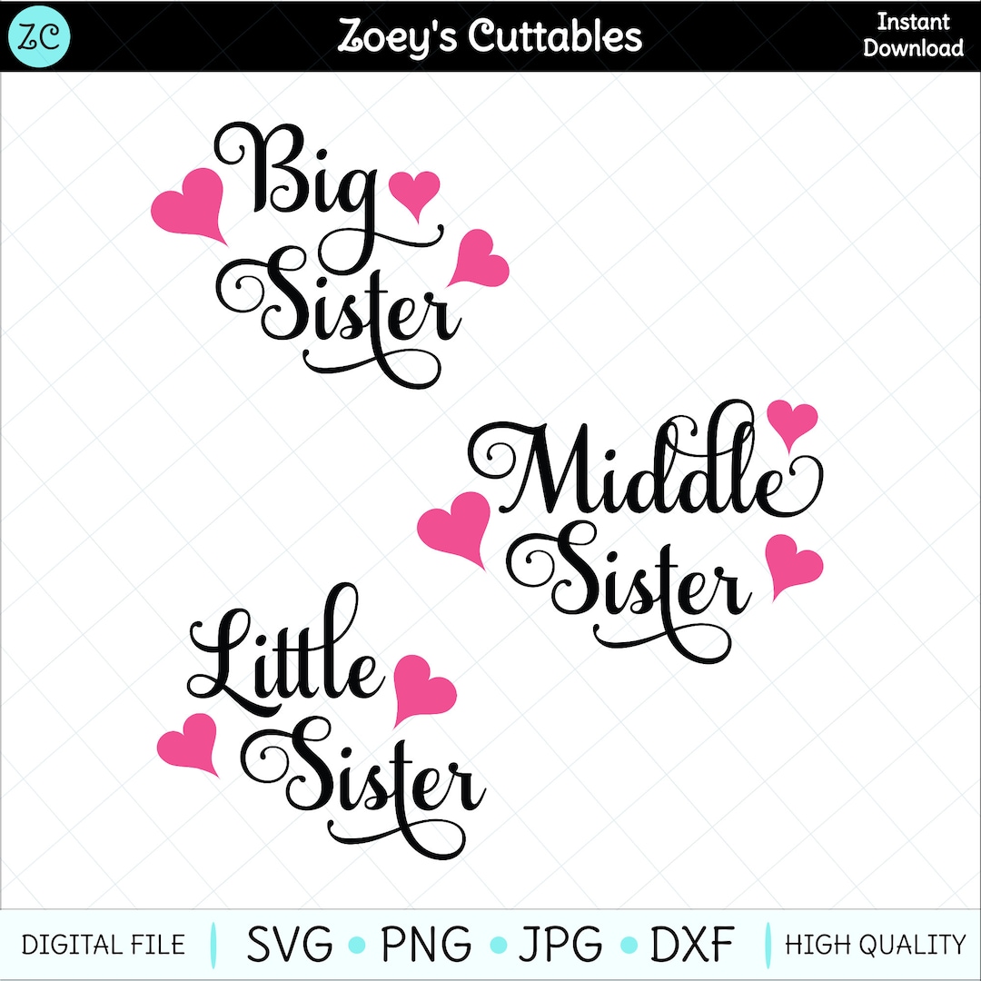 Big Middle Little Sister SVG PNG Bundle - Etsy