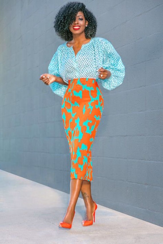 African Print Ankara Pencil Skirt With Pockets Etsy