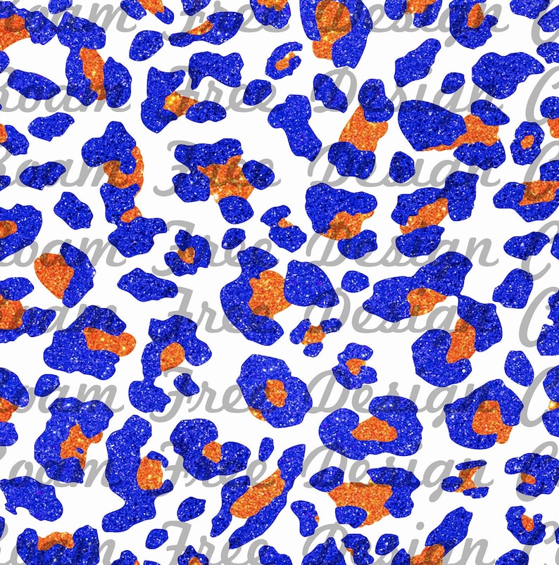 Glitter Cheetah Print Background: Orange, Royal Blue (digital Download ...