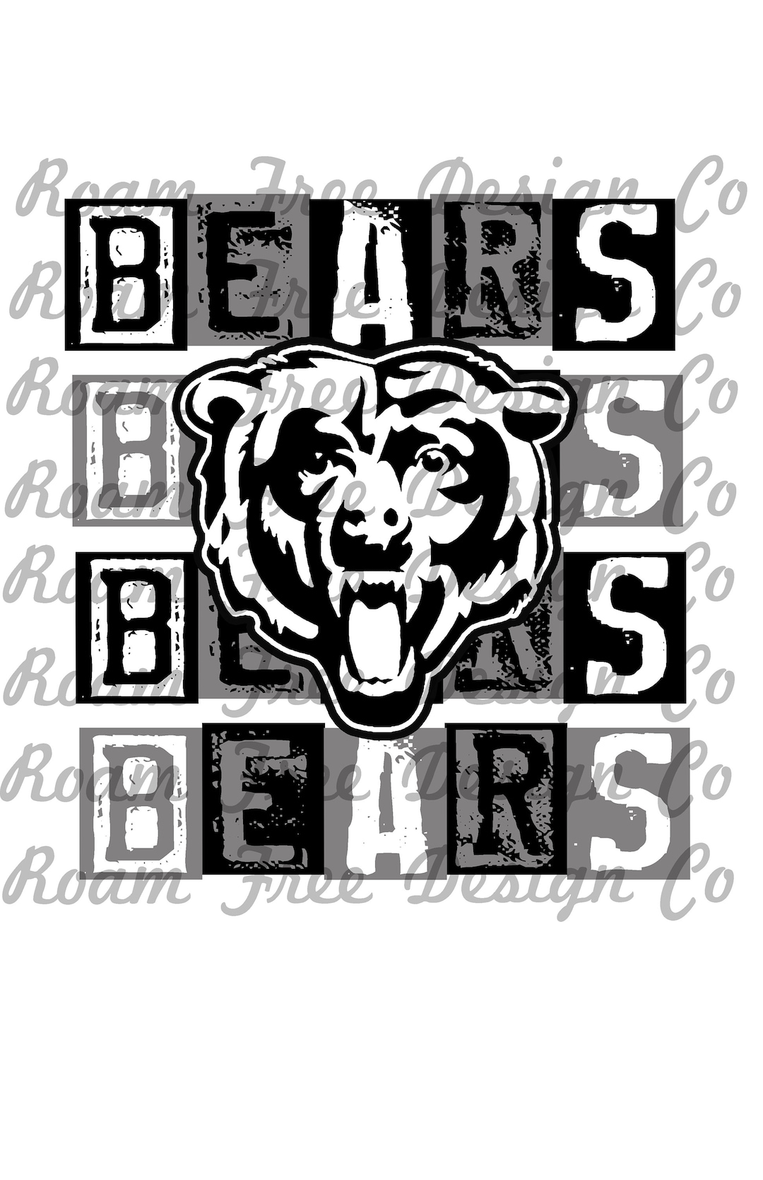 Bears Mascot PNG: Black, White & Gray Rubber Stamp Design (digital ...