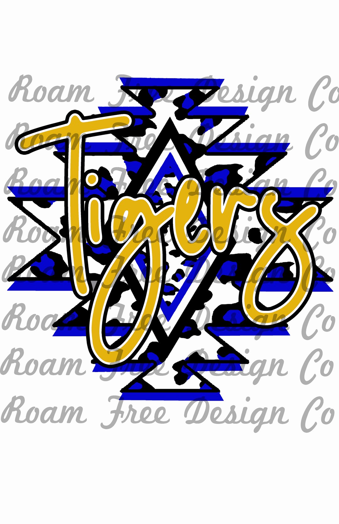 Tigers Blue and Yellow Aztec Cheetah Print Design (PNG Digital Download ...