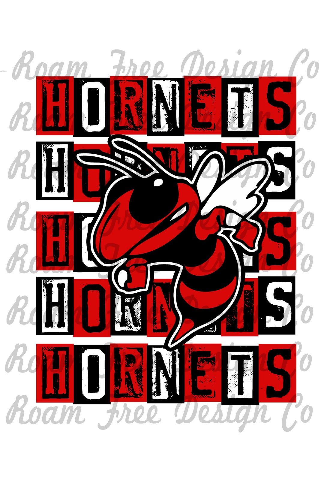 Hornets Mascot Rubber Stamp Design: Red and Black (PNG Digital Download ...