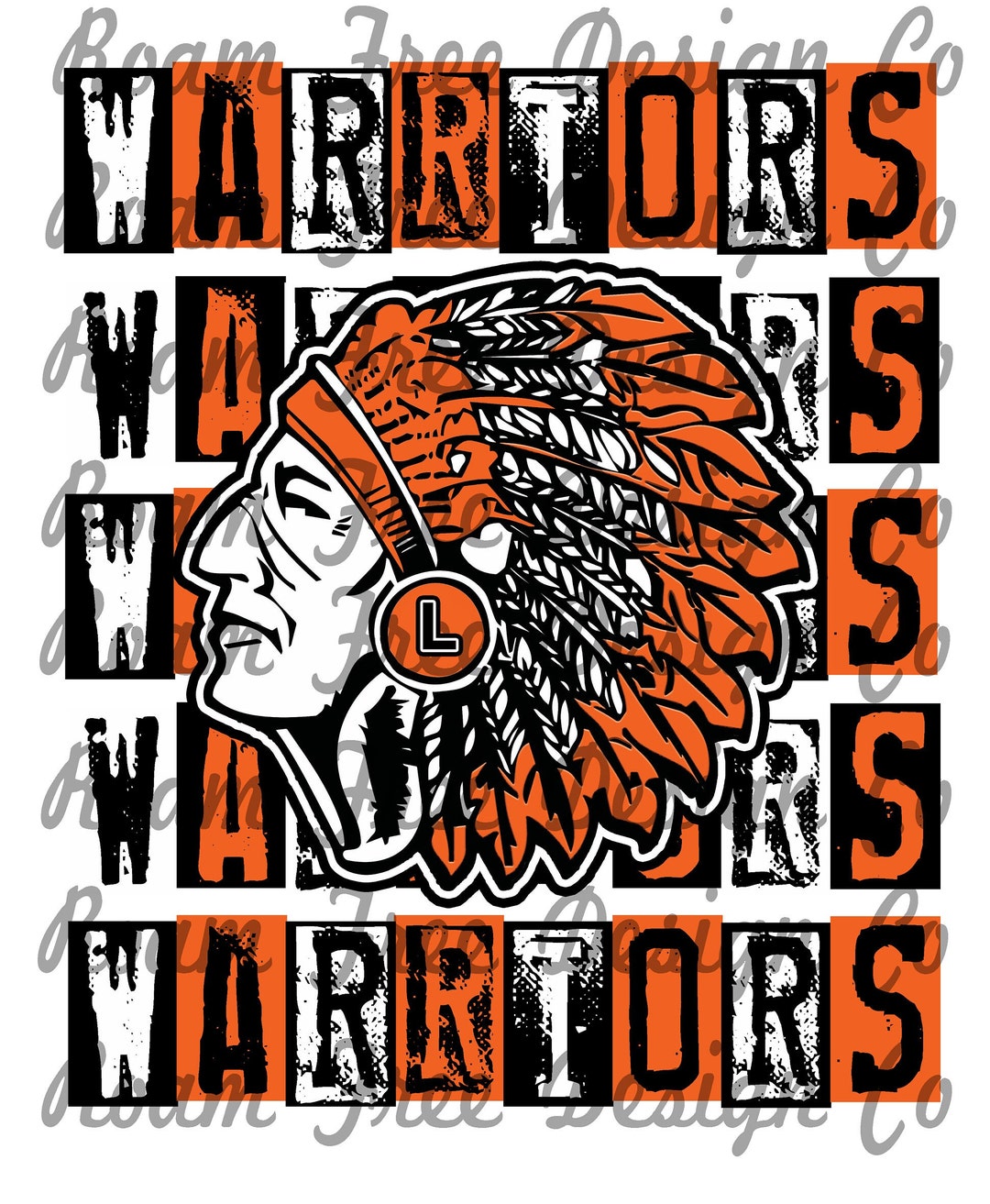 Lamar Warriors Mascot: Orange & Black Rubber Stamp Design (digital ...