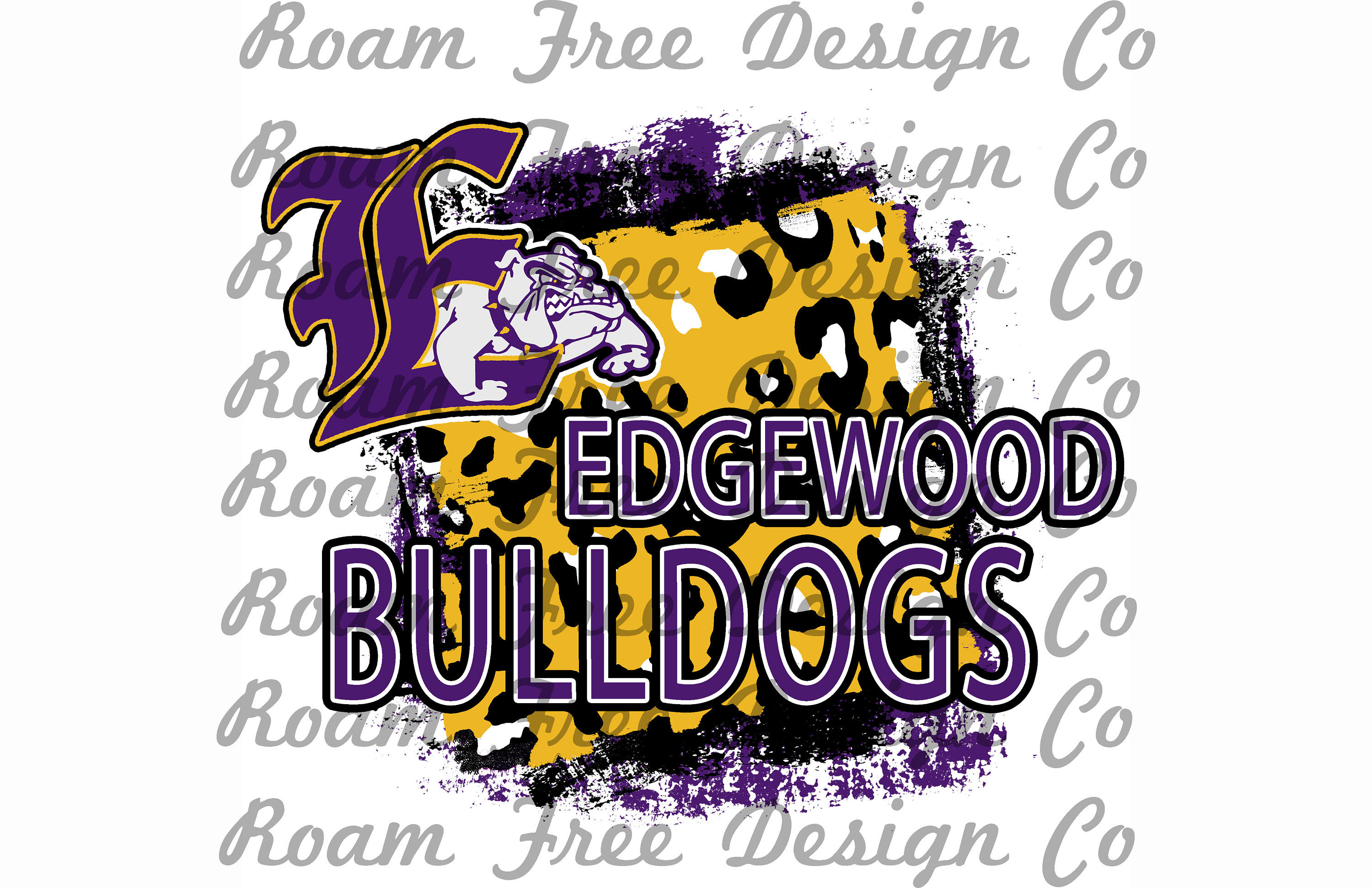 Edgewood Bulldogs Yellow and Purple Cheetah Mascot Black and | Etsy