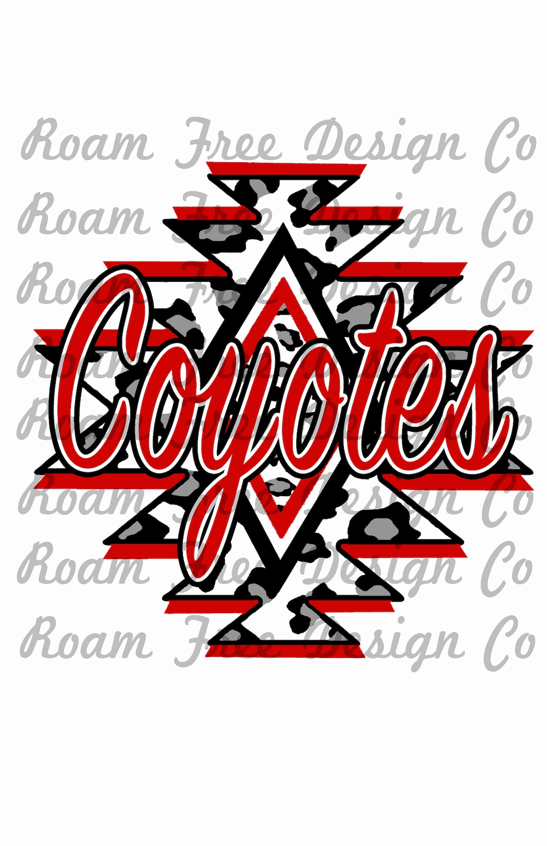 Coyotes Aztec Cheetah Red & Gray Design | Leopard Print | PNG | Aztec ...