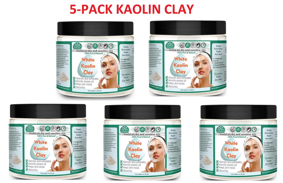 5 Jars of KAOLIN CLAY POWDER 3 Oz All Natural and Pure White Kaolin ...
