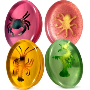 4 Soap Bar With Sea Animals Toys Inside 3 Oz Apple Orange Raspberry ...