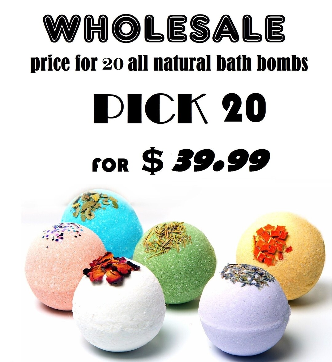 20 Wholesale Organic 3.2 Oz Each Bath Bombs W/kaolin Clay, Epsom Salt ...