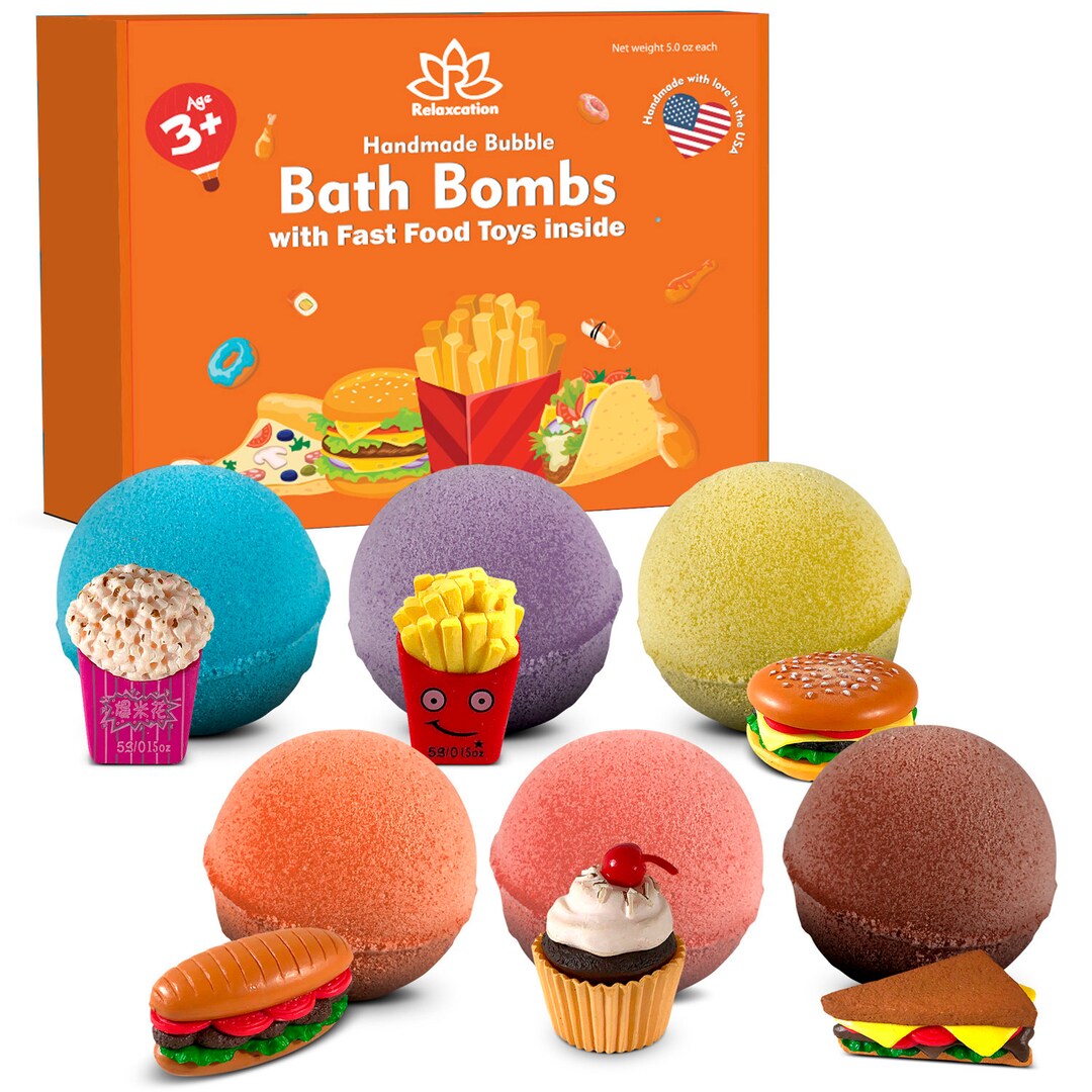 6 Bath Bombs for Kids With FAST FOOD Toys Inside Each Bomb Perfect Gift ...