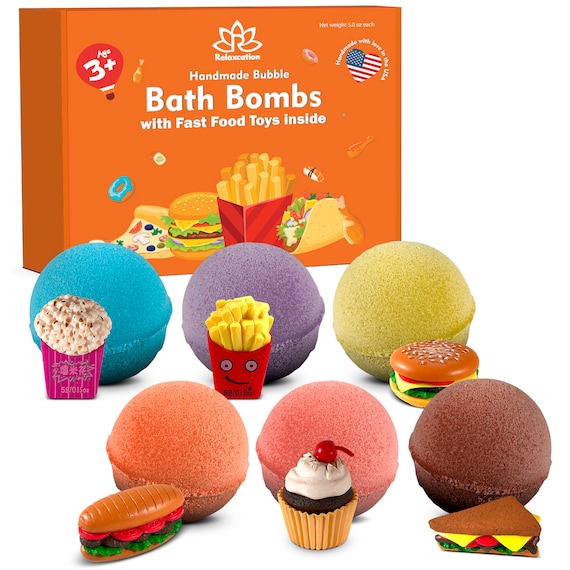 6 Bath Bombs for Kids With FAST FOOD Toys Inside Each Bomb Perfect Gift Set 5 Oz Large Bath Fizzies W Fun Bubble Effect for Boys and Girls Etsy UK