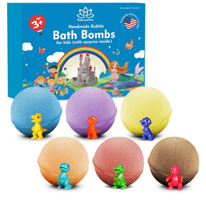 6 Bath Bombs for Kids Mini Dino Toys Inside Each Bomb Perfect Gift Set ...