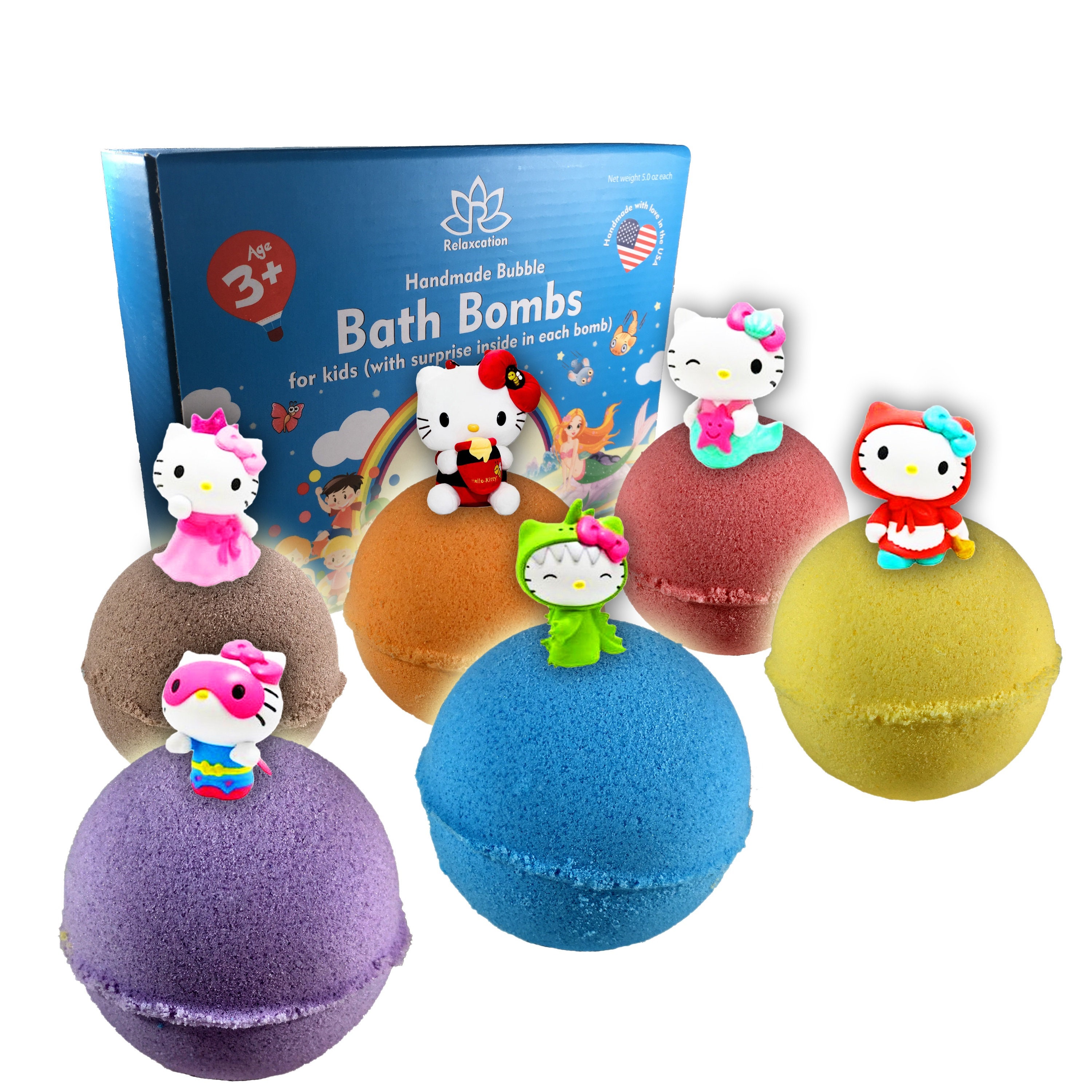 6 Bath Bombs With KITTY Toys Inside for Kids – Natural & Safe Bombs W ...