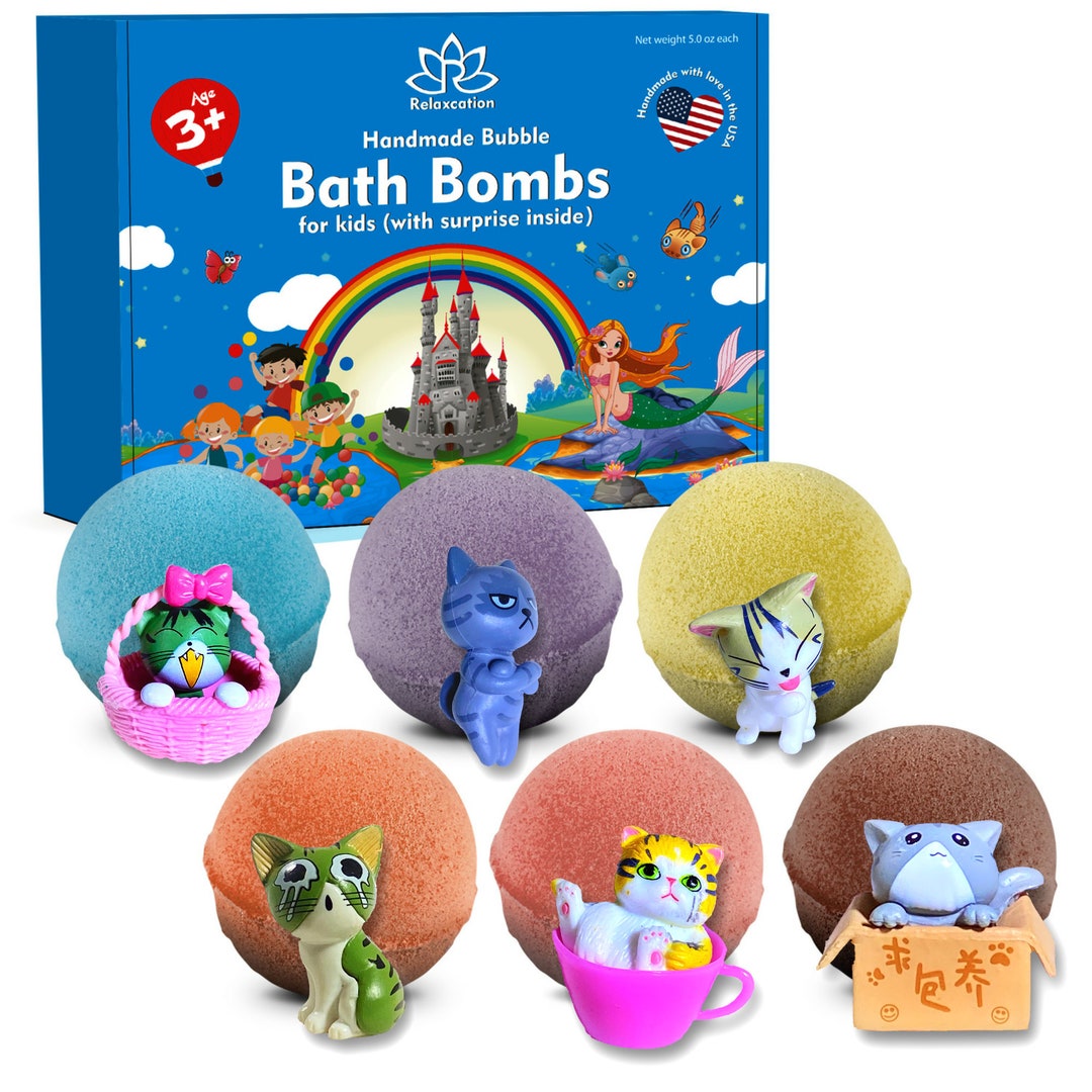 6 Bath Bombs With Kitty Cats Toys Inside for Kids Natural & - Etsy