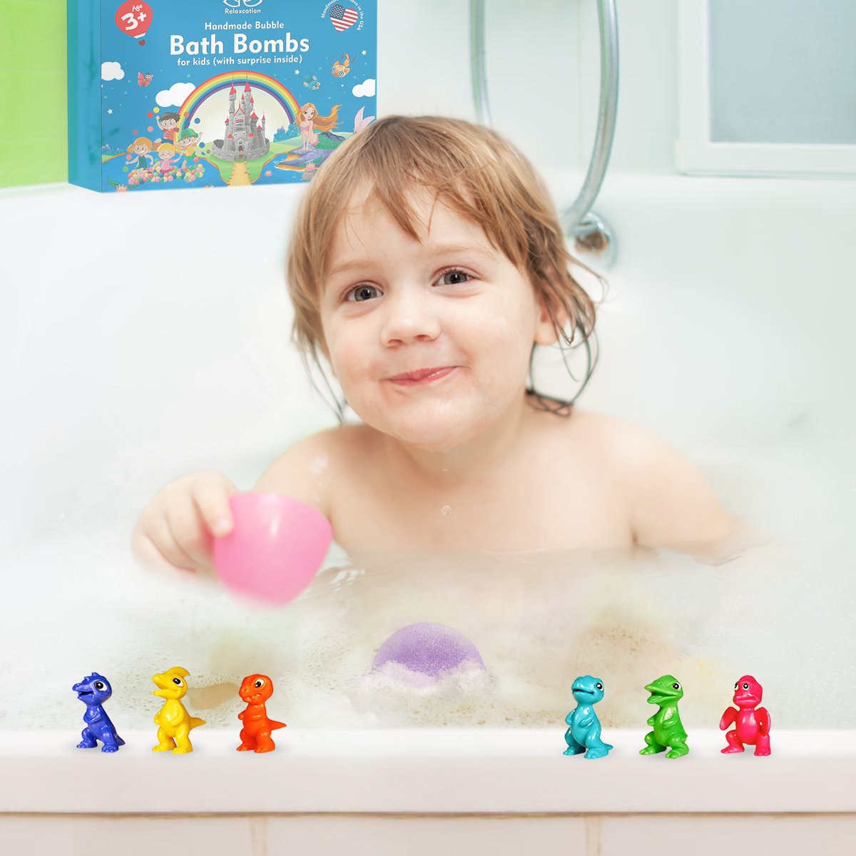 6 Bath Bombs for Kids Mini Dino Toys Inside Each Bomb Perfect Gift Set ...