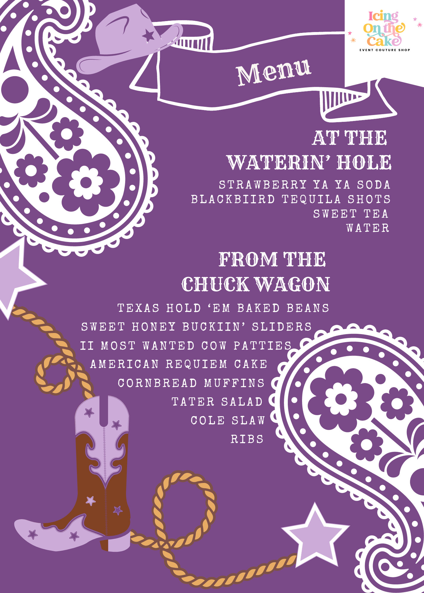 Western Theme Menu Template - MM - Etsy