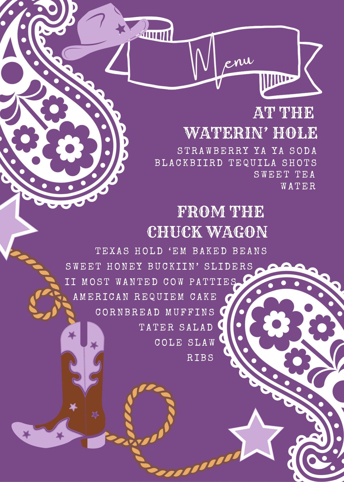 Western Theme Menu Template MM - Etsy