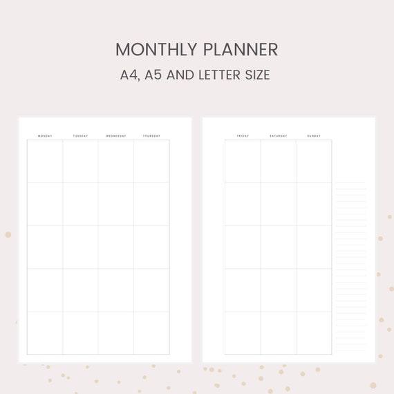 Monthly Planner Size A4 A5 and Letter Printable Without | Etsy