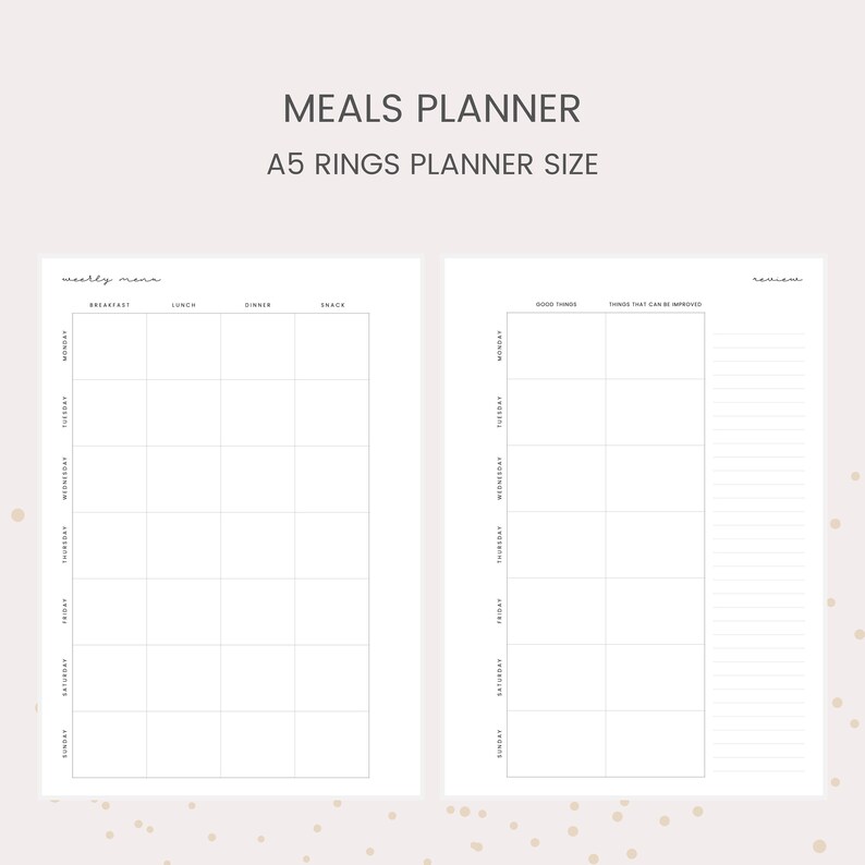 A5 Weekly Menu Planner Printable Without Date Planner in English and ...