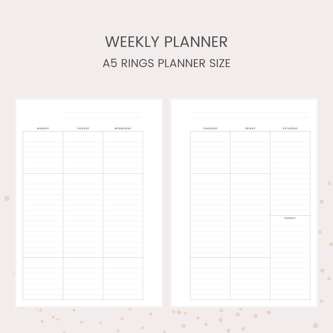 A5 Vertical Weekly Planner Printable Without Date Planner in English ...