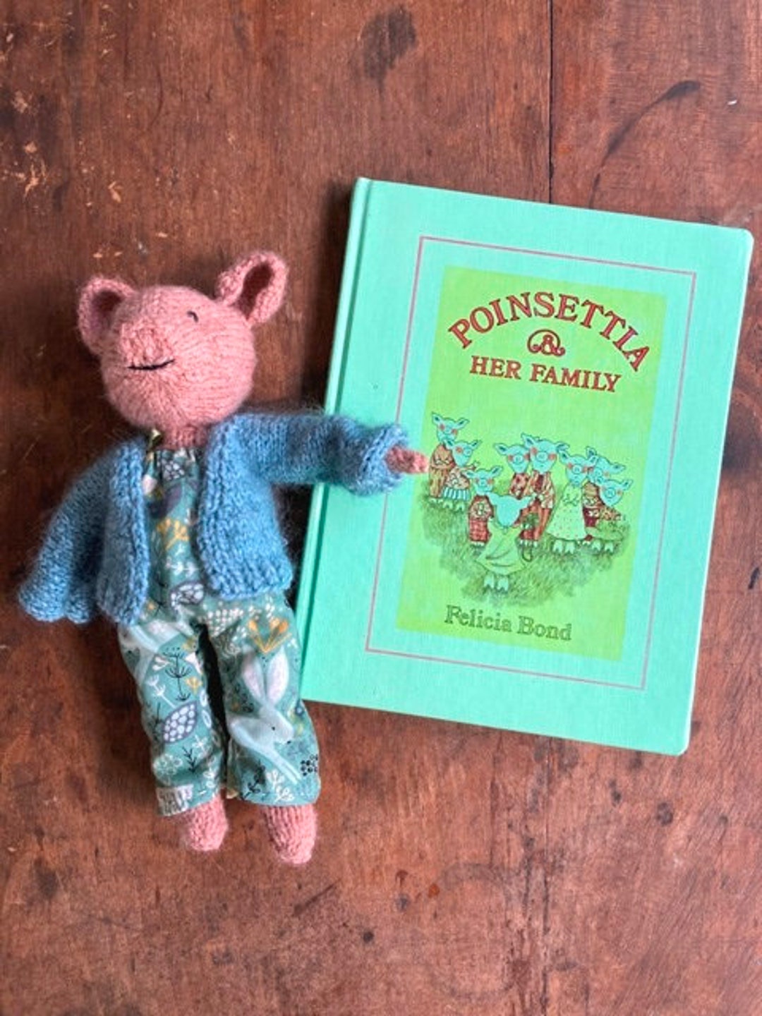 Poinsettia & Her Family by Felicia Bond and Hand Knitted Pig - Etsy