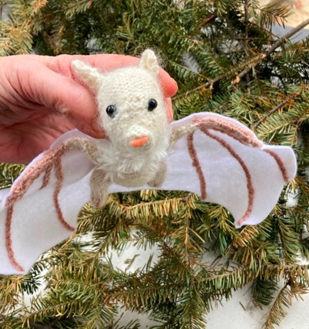 Hand Knit Flying Fox From Claire Garland Pattern Knitted White Bat Tal ...