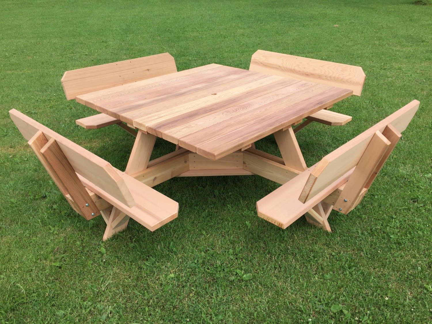 56" Square Top Picnic Table With Backs on the Seats, Built of Beautiful ...