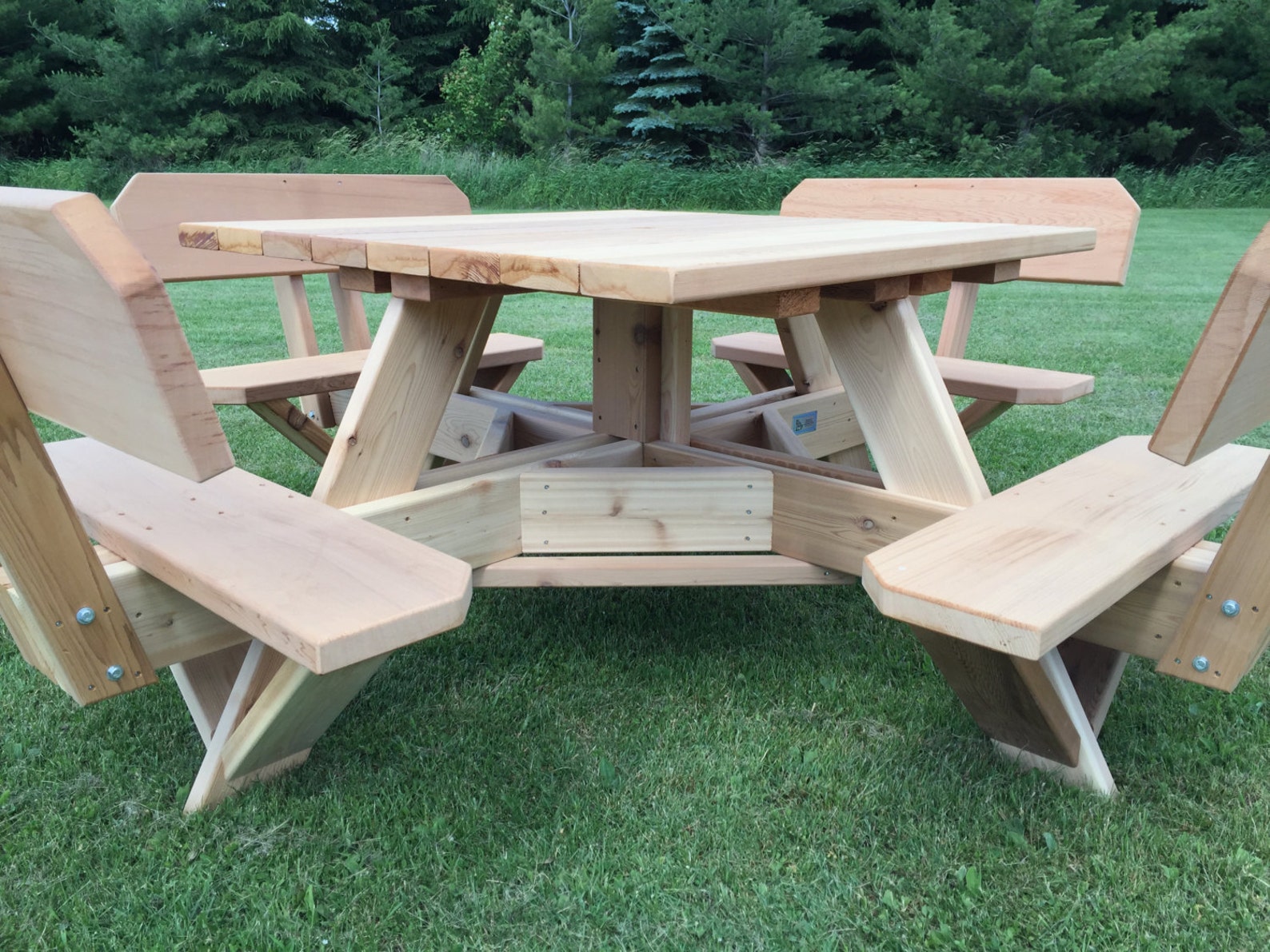 45" Square Top Picnic Table With Backs on the Seats, Built of Beautiful ...