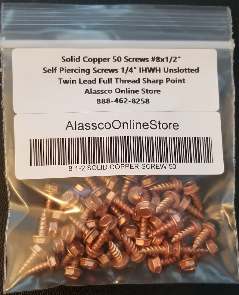 Copper Screws Solid 8 X 1/2" Self-piercing Hex Head PKG of 50 - Etsy